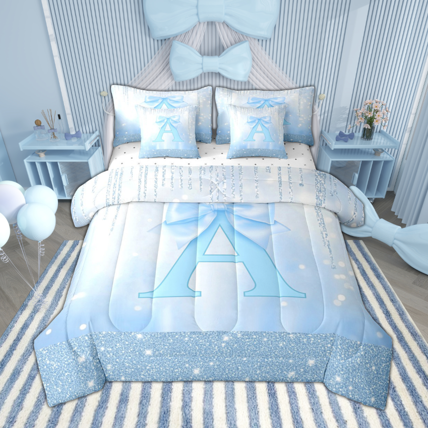Manfei Girls Personalized Initial A Bedding Comforter Set 7pcs, Dreamy ...