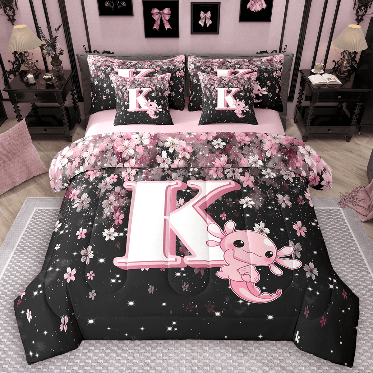 Manfei Girls Pink Monogrammed Bedding Comforter Set 7 Pieces ...