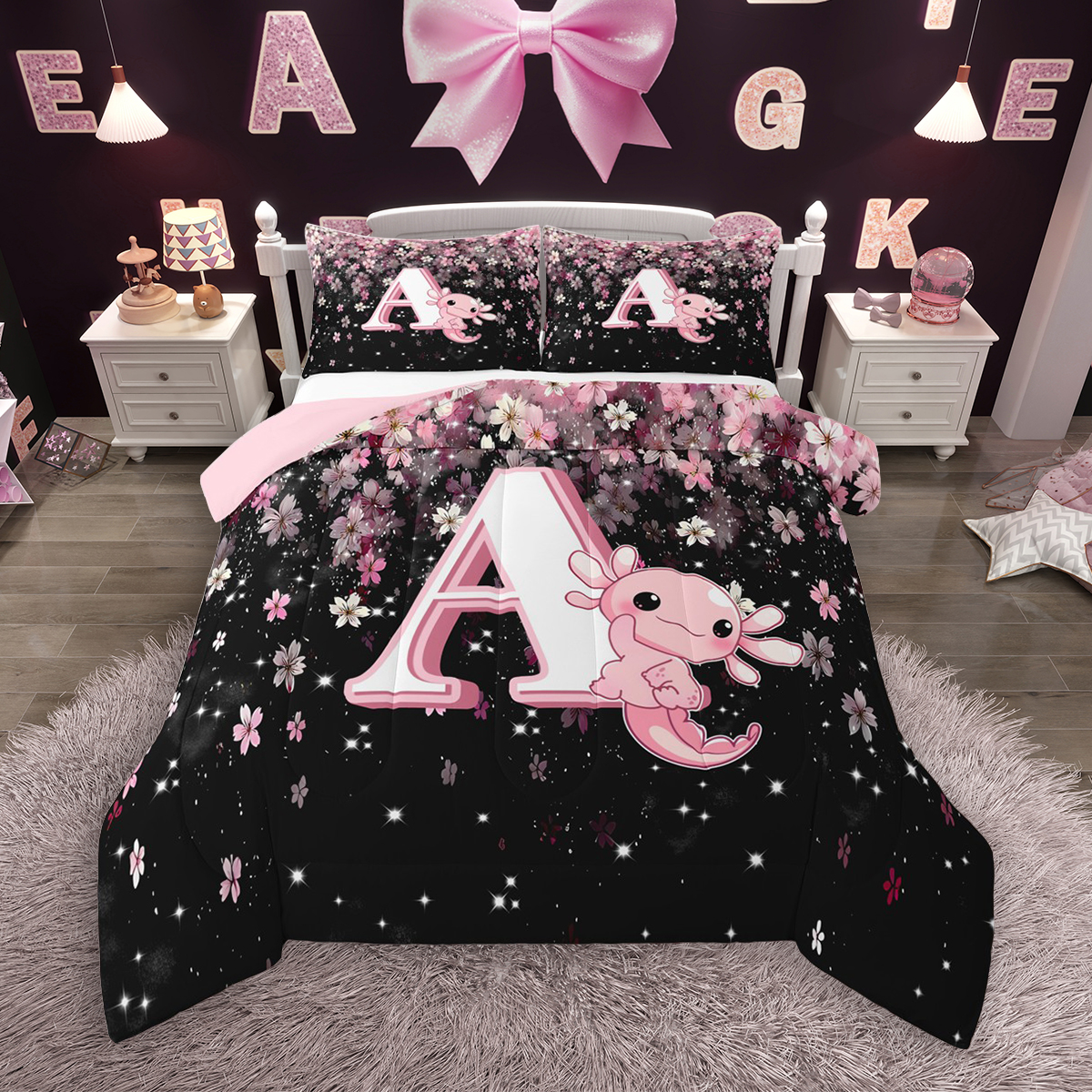 Manfei Girls Pink Monogrammed Full Size Comforter Sets 3-Piece ...