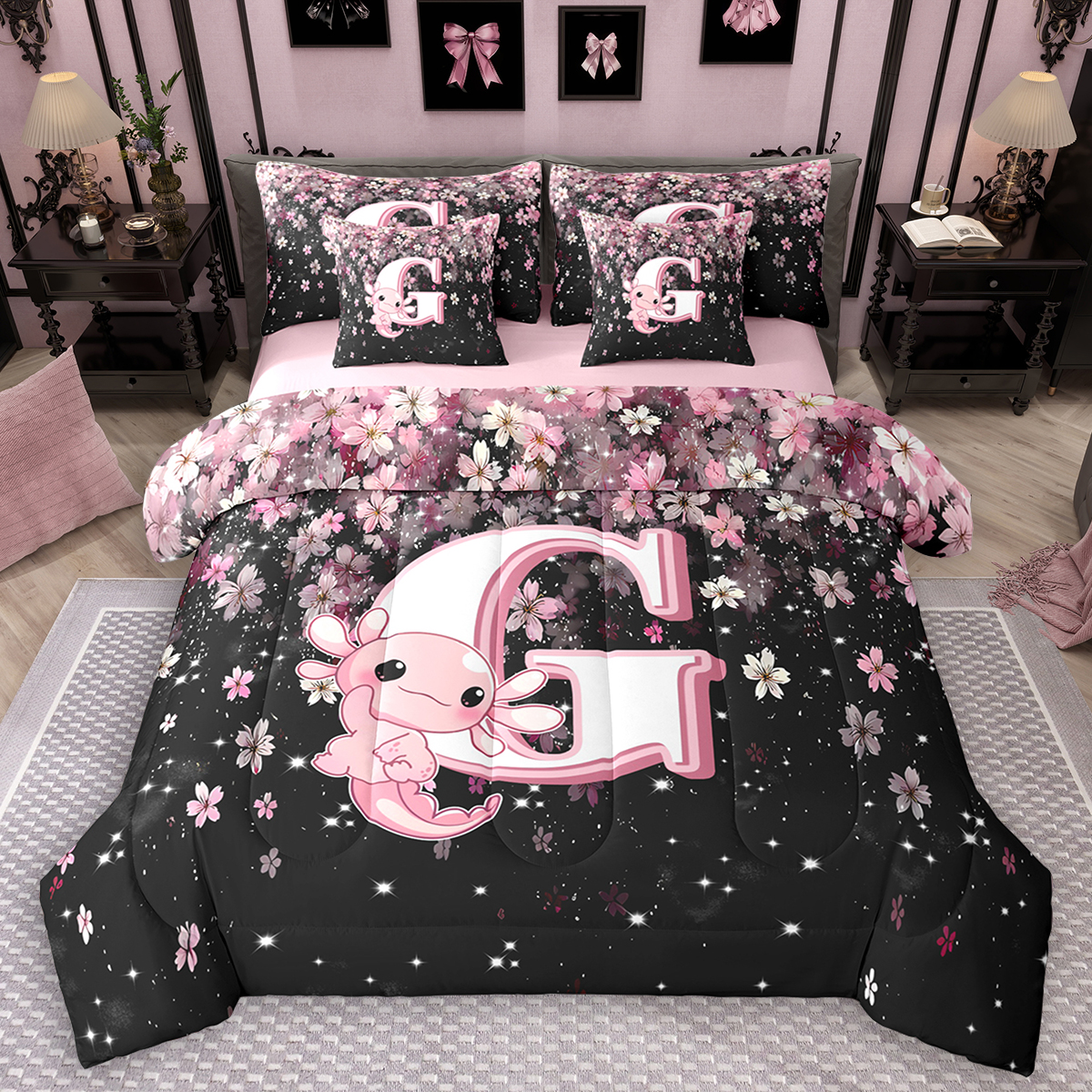 Manfei Girls Pink Monogrammed Twin Bedding Sets 7pcs, Personalized ...