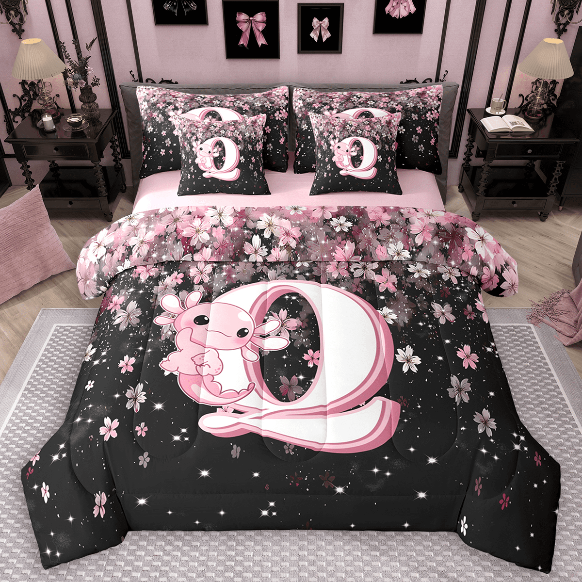 Manfei Girls Pink Monogrammed Twin Bedding Sets 7pcs, Personalized ...