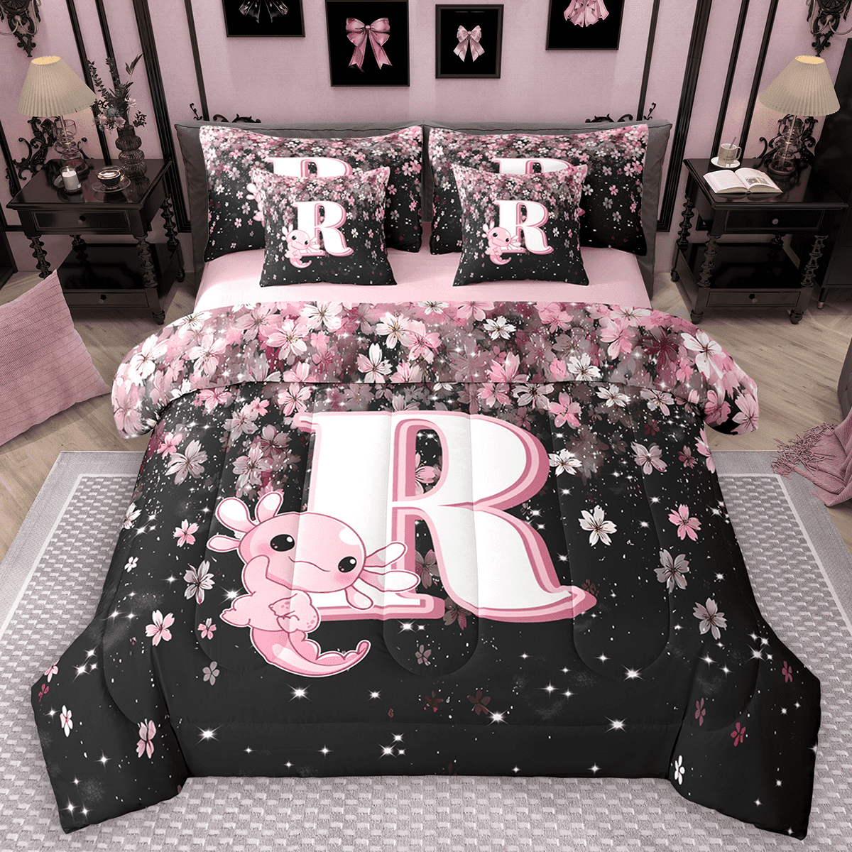 Manfei Girls Pink Monogrammed Twin Bedding Sets 7pcs, Personalized ...