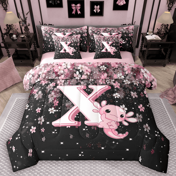 Manfei Girls Pink Monogrammed Twin Bedding Sets 7pcs, Personalized ...