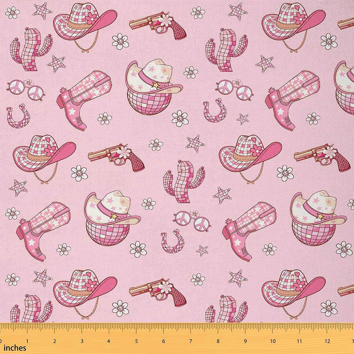 Manfei Girls Pink Sewing & Crafting Fabric (3 Yards), Cowgirls Boots ...