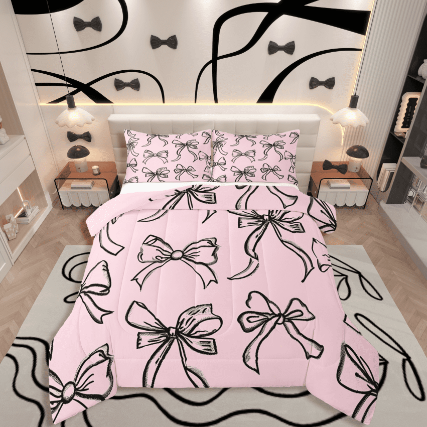 Manfei Girly Bowknot 3 Pieces Queen Comforter Set,Kawaii Bow Ultra Soft ...