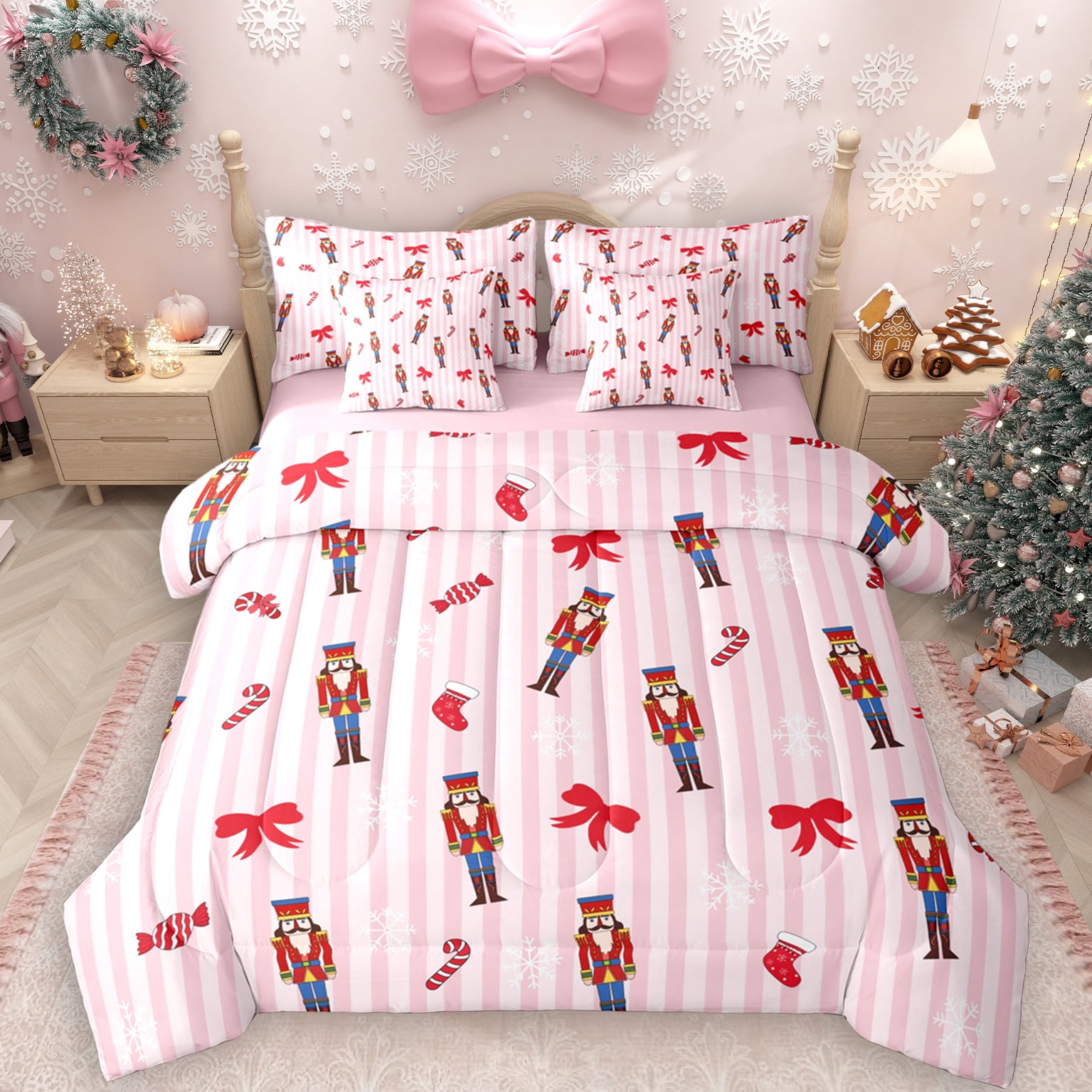 Manfei Girly Christmas Nutcracker 7-Piece Bedding Comforter Set for ...