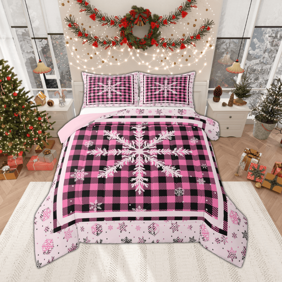 Manfei Girly Cute Snowflake Full Size Comforter Sets for Kids, Black ...