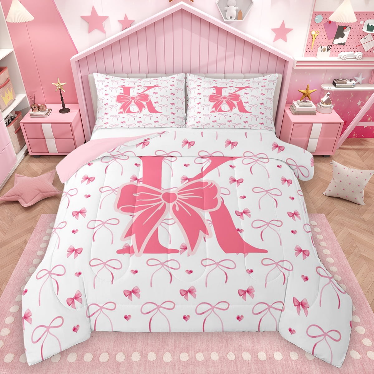 Manfei Girly Monogrammed K Bedding Comforter Set for Teen, Cartoon ...