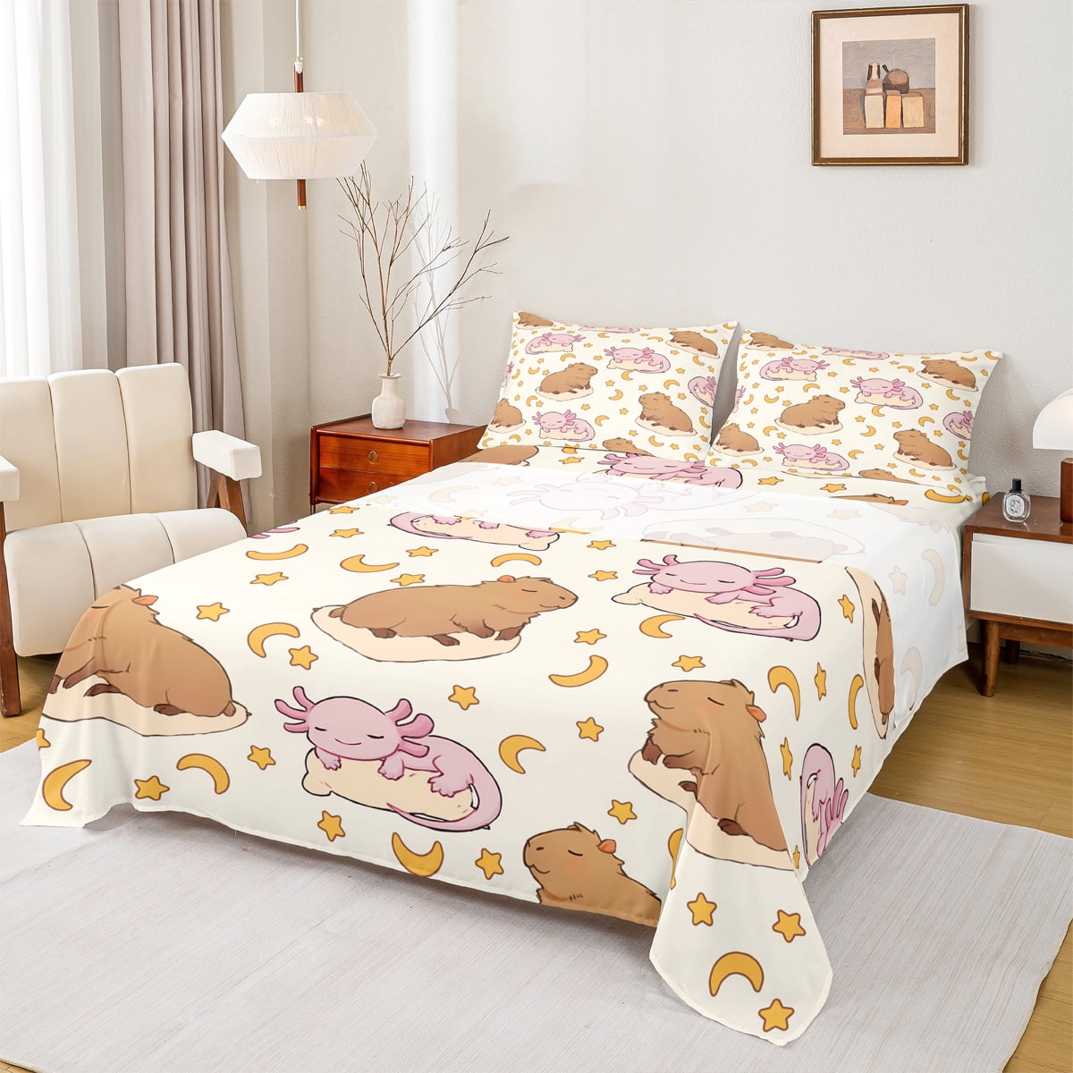 Manfei Girly Pink Axolotl Queen Sheet Sets for Kid, Kawaii Cartoon ...