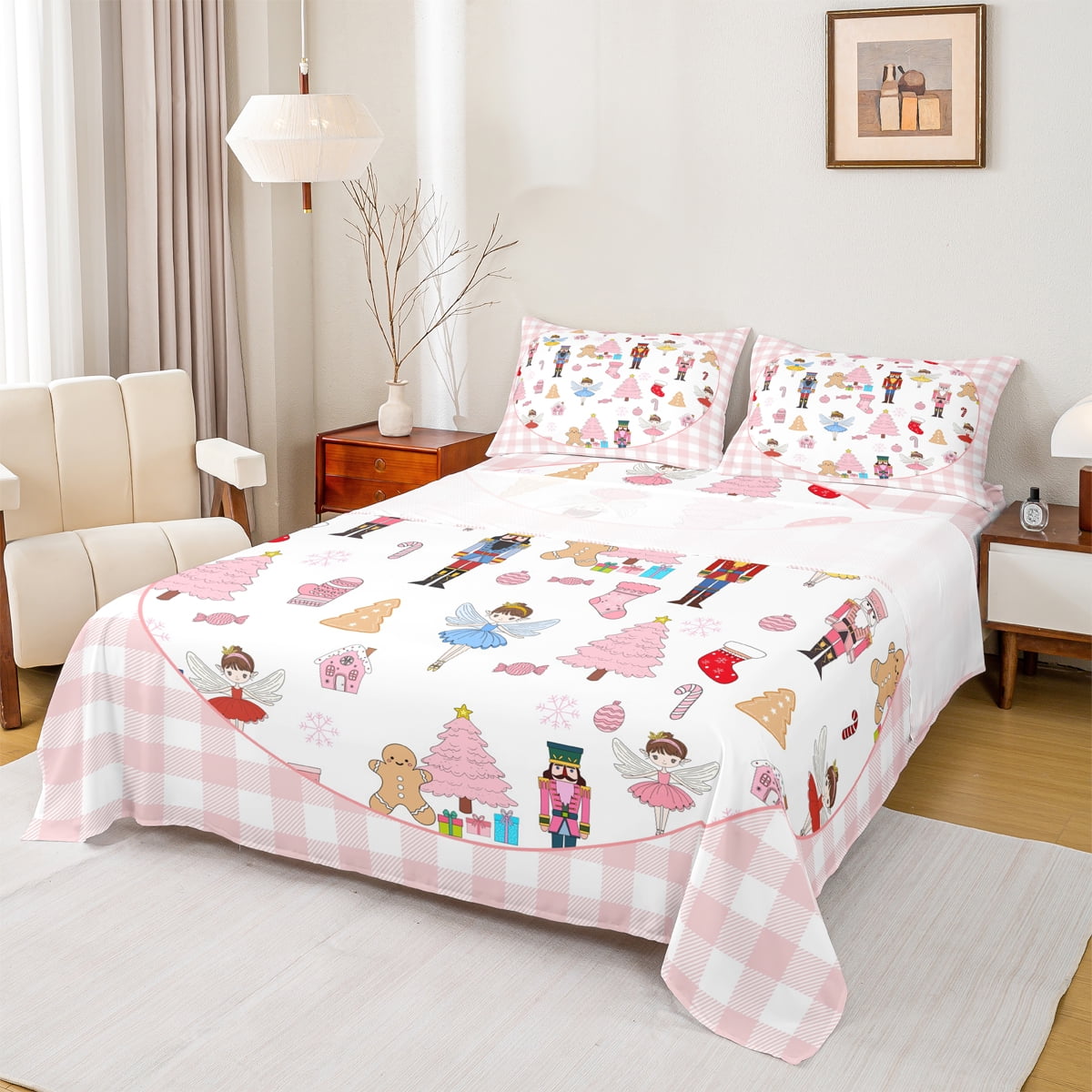Manfei Girly Pink Buffalo Christmas Twin Sheet Sets, Cartoon Royal ...