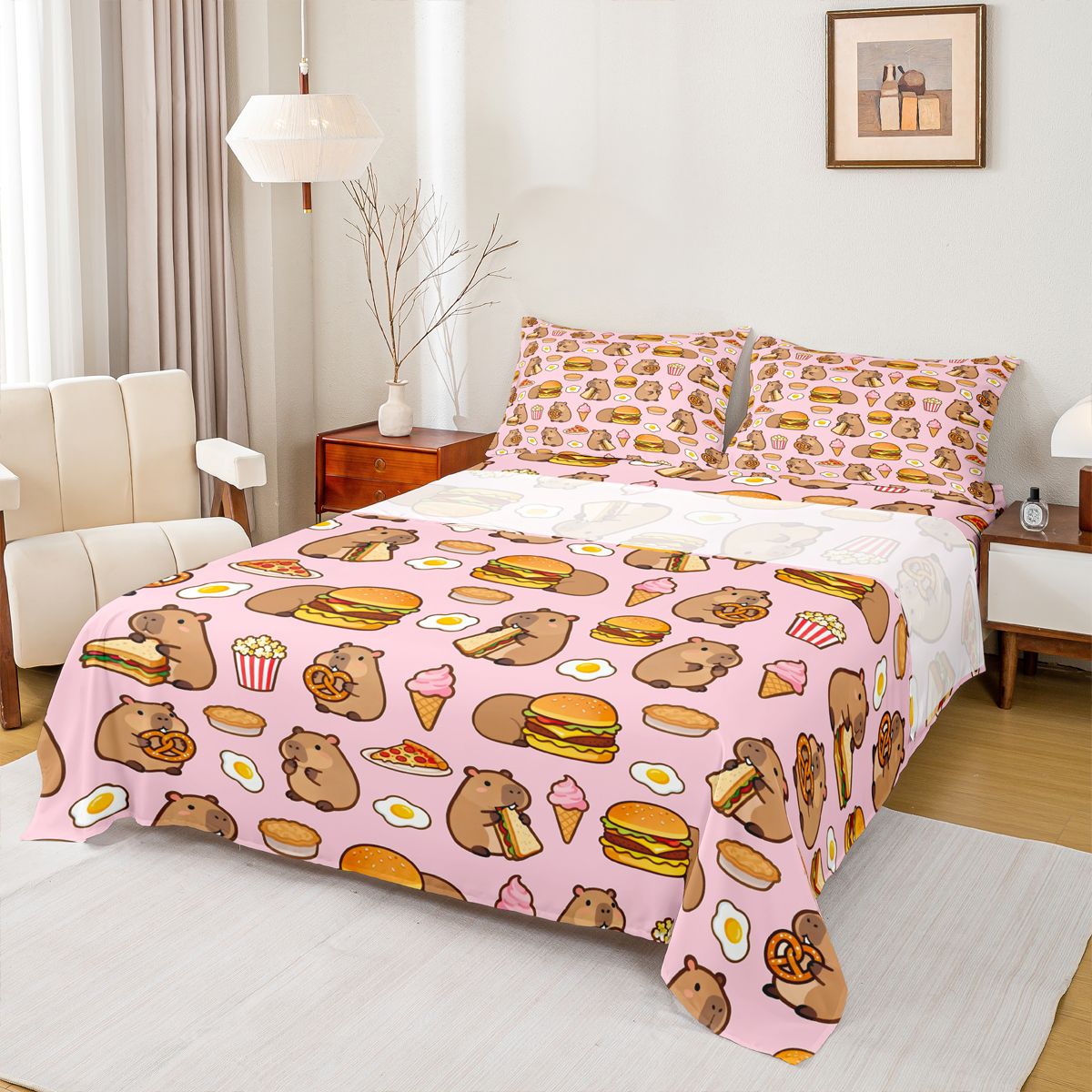 Homewish Girly Pink Cartoon Full Size Sheets for Kids, Cute Capibara ...
