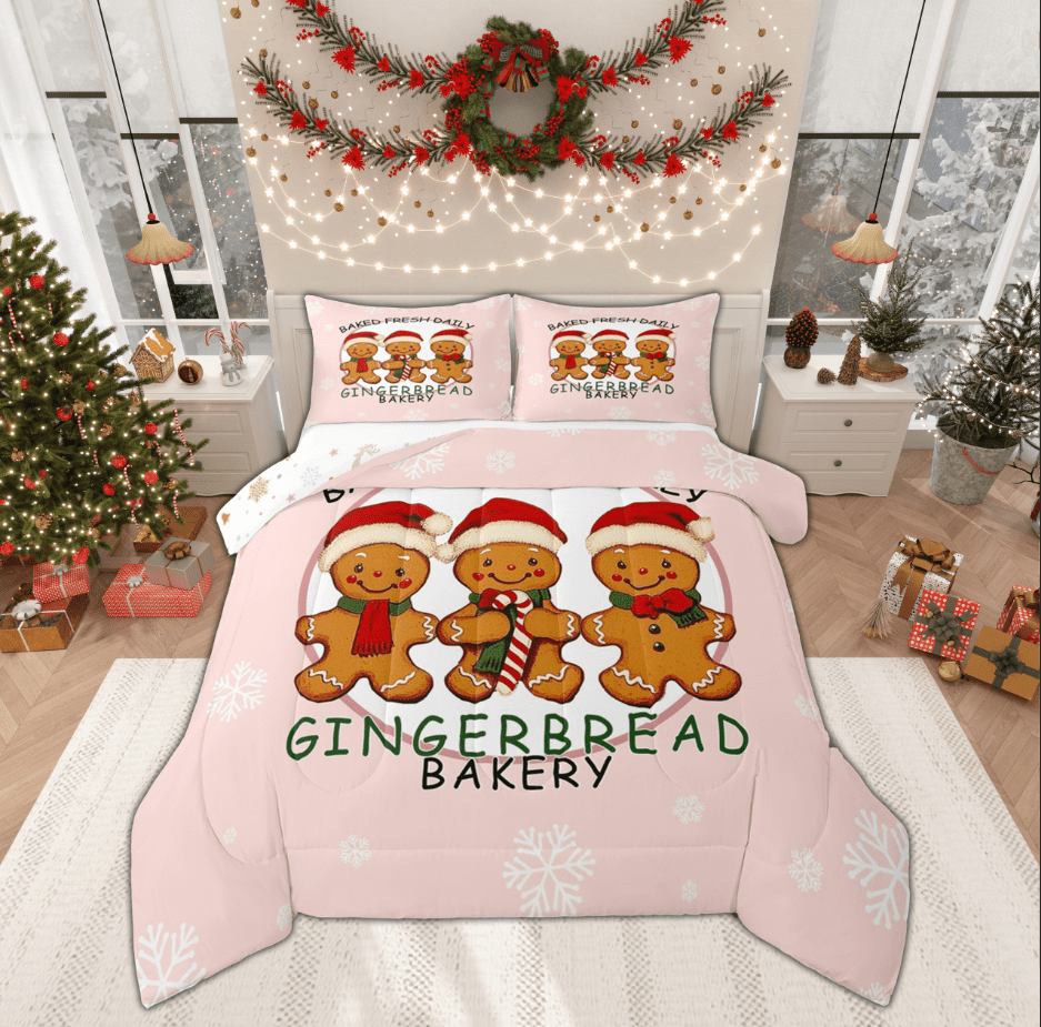 Manfei Girly Pink Cartoon Queen Comforter Set, Christmas Gingerbread ...