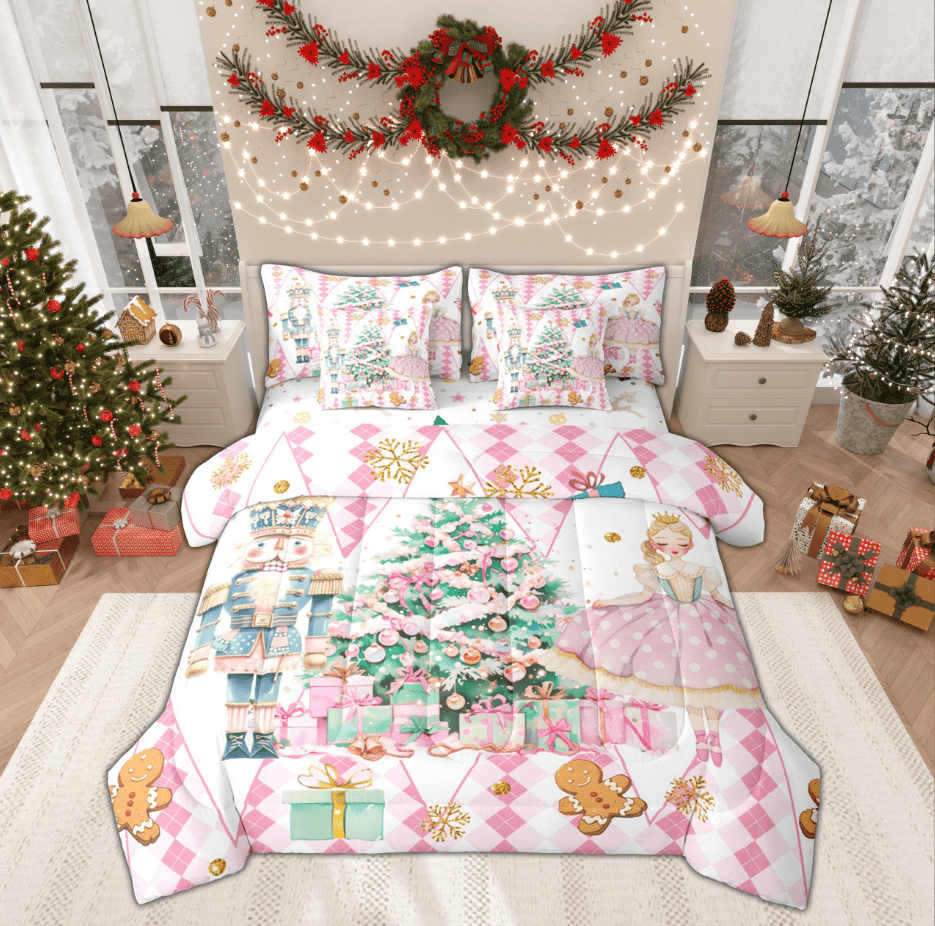 Manfei Girly Pink Christmas Bedding Comforter Set 7pcs for Girls ...