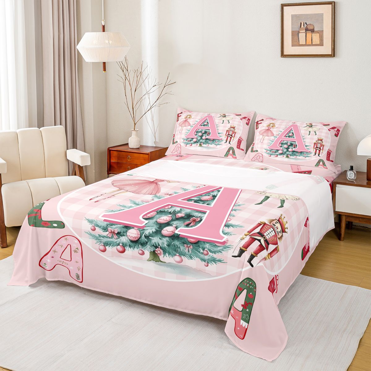 Homewish Girly Pink Letter A Bed Sheets, Kawaii Nutcracker Princess ...