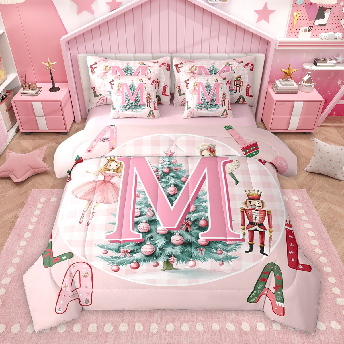 Homewish Girly Pink Letter M Twin Bedding Sets 7-Piece, Kawaii ...