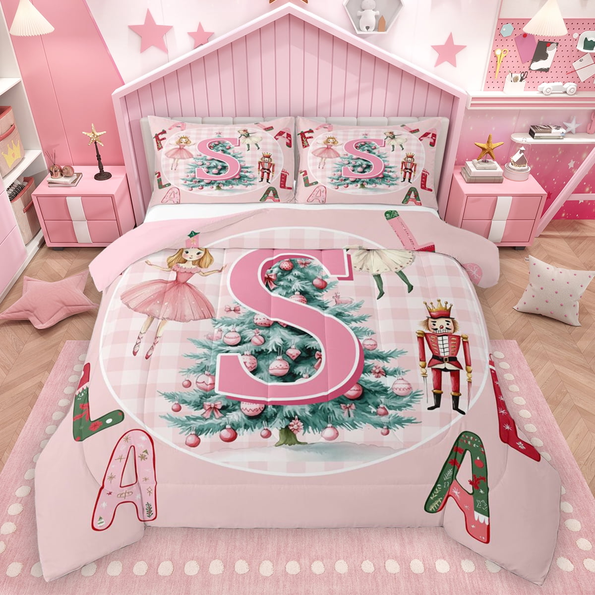 Homewish Girly Pink Letter S Bedding Comforter Set, Kawaii Nutcracker ...