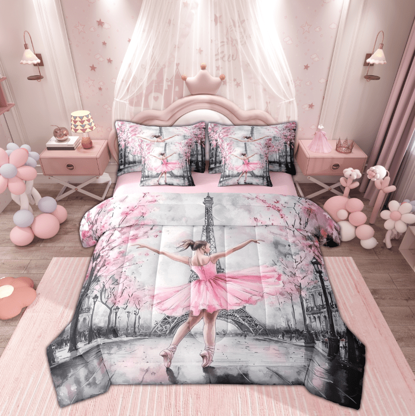 Manfei Girly Princess Bedding Comforter Set 7 Pieces for Teens, Pink ...