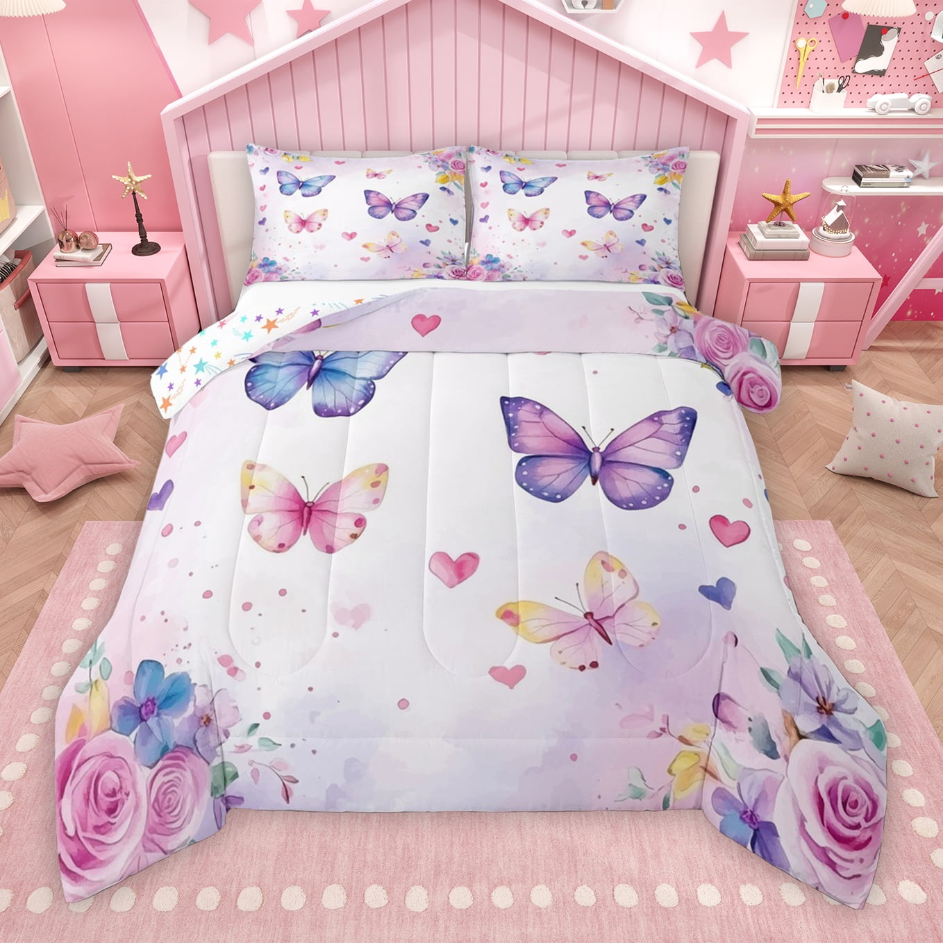 Manfei Girly Purple Butterfly Full Size Comforter Sets for Girls ...