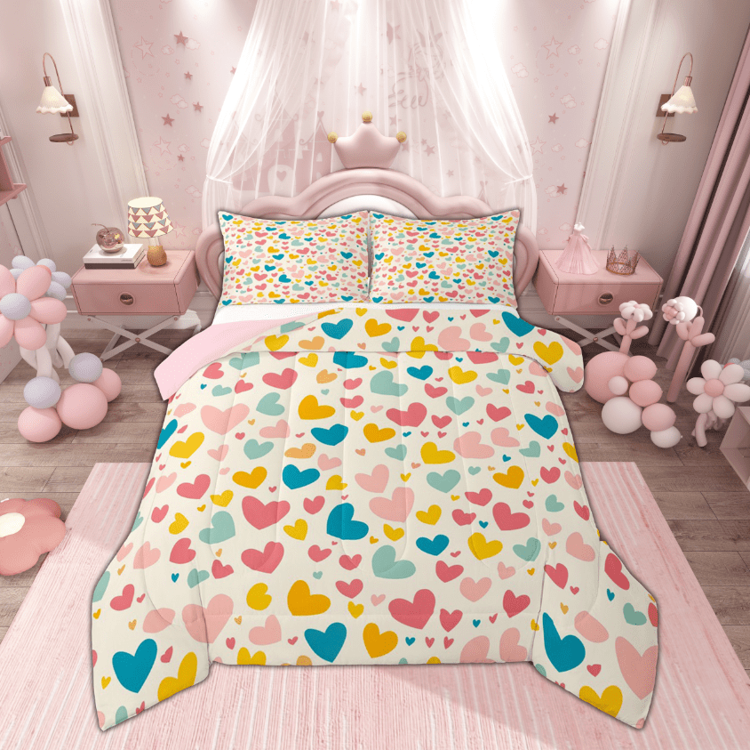 Manfei Girly Retro Cartoon Queen Comforter Set, Kawaii Love Heart ...