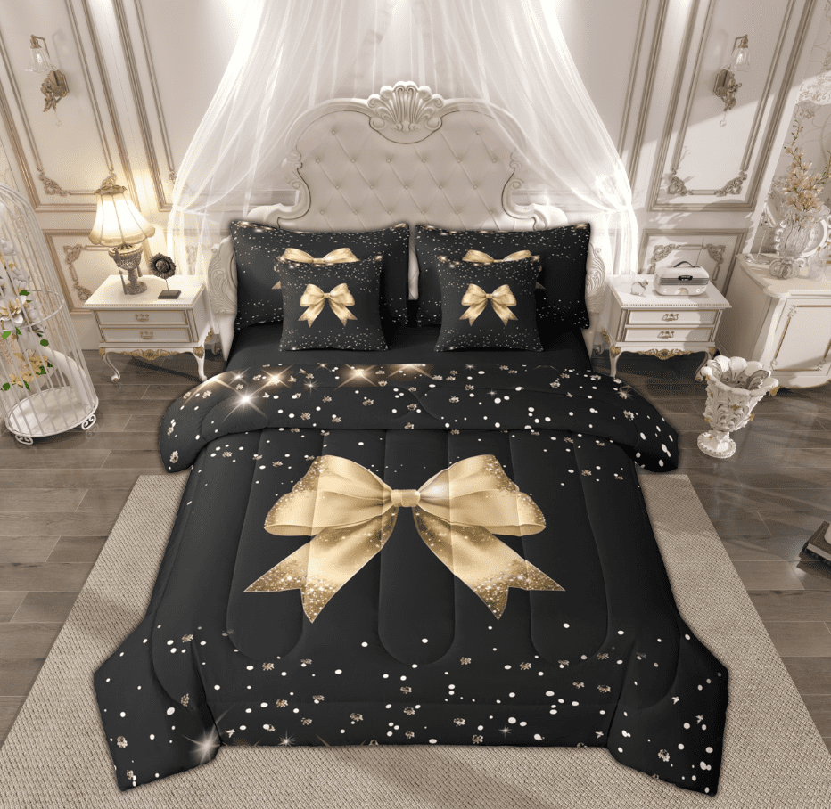 Manfei Girly Yellow Bowknot Bedding Comforter Set 7-Piece for Kids ...
