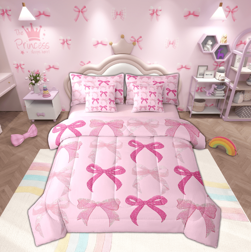 Manfei Glitter Bowknot Bedding Full Size, Princess Ribbon Bedding Sets ...