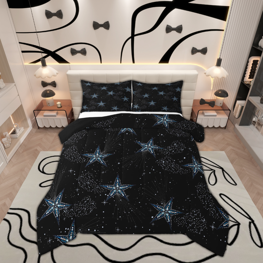 Manfei Glitter Stars Bedding Sets Queen with Comforter, Princess Style ...