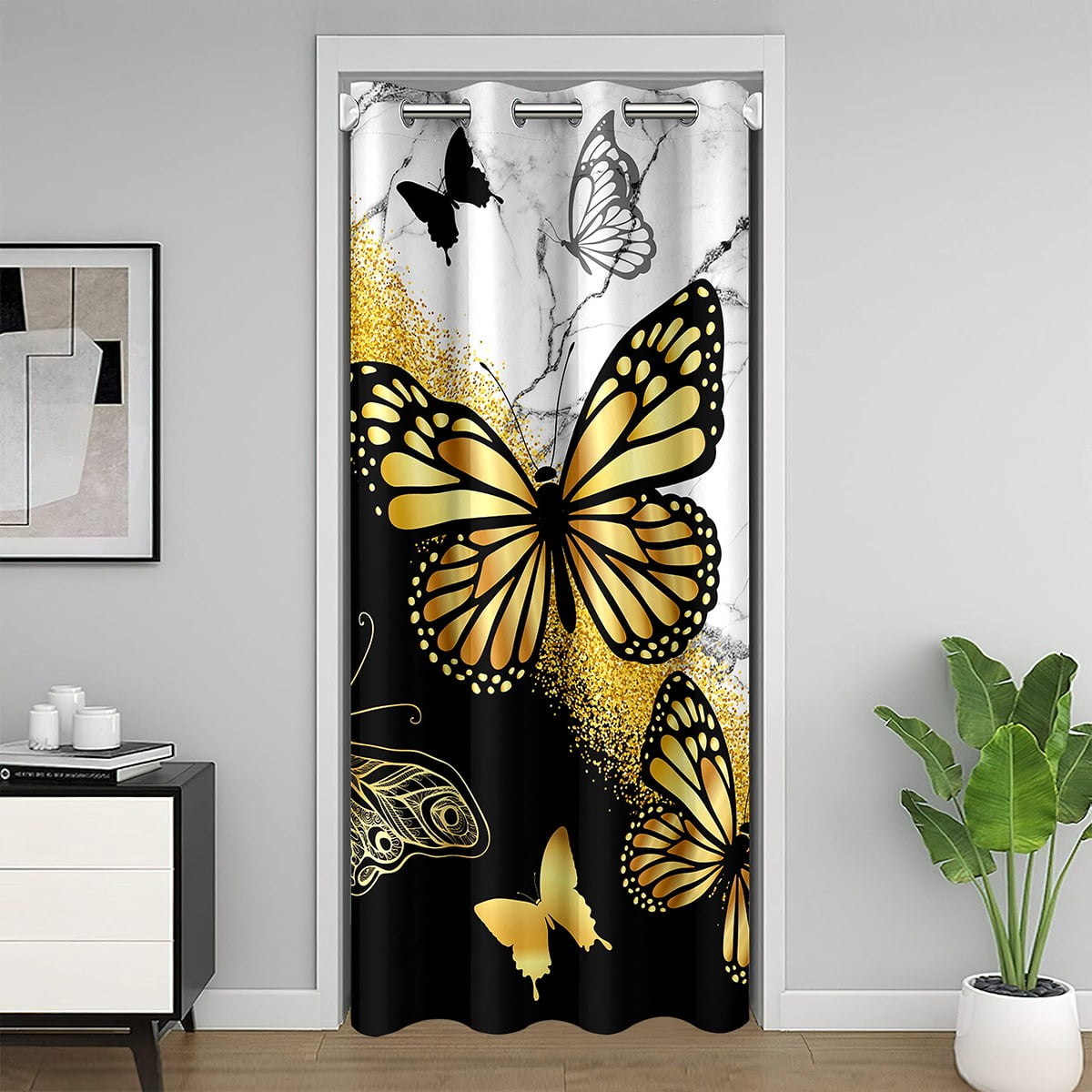 Manfei Gold Black Butterfly Door Curtain For Door Window 34x80 ...
