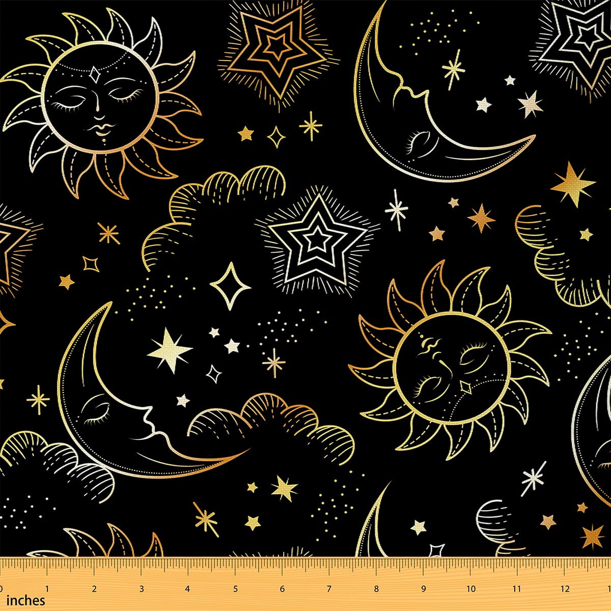 Manfei Gold Sun and Moon Sewing & Crafting Fabric (3 Yards), Glitter ...