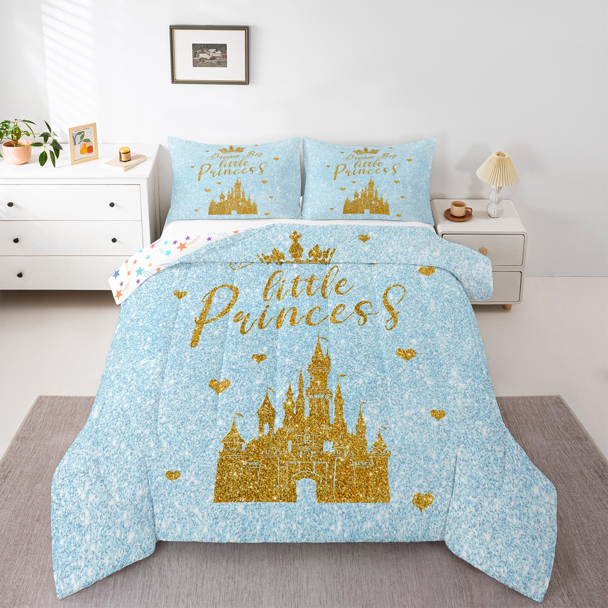 Manfei Golden Castle 3 Pieces Queen Comforter Set,Sparkling Glitter ...
