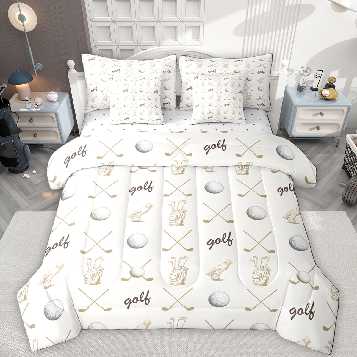 Manfei Golf Ball Gamer 7-Piece Bedding Comforter Set,Sport Theme King ...