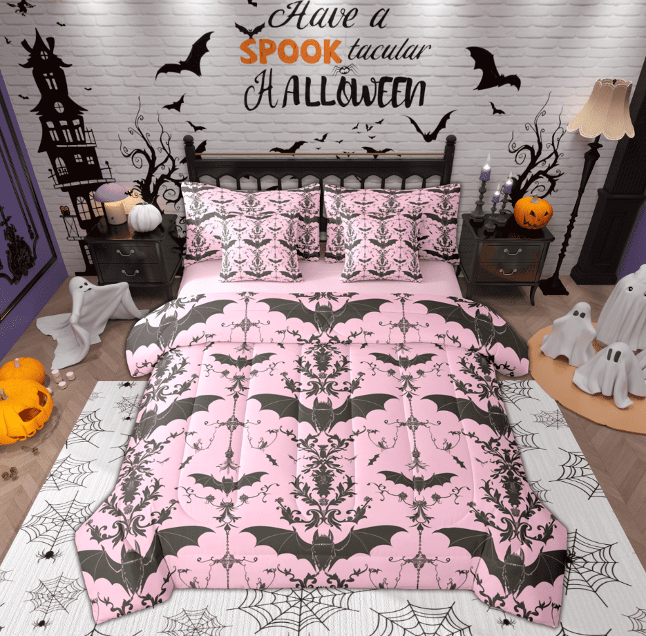 Manfei Gothic Black Pink Bat Bedding Comforter Set 7 Pieces for Kids ...