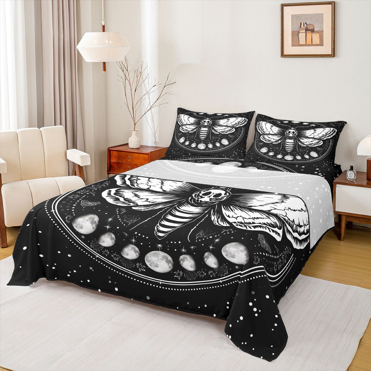 Homewish Gothic Moth Butterfly Bed Sheets, Tribal Hippie Skeleton King ...