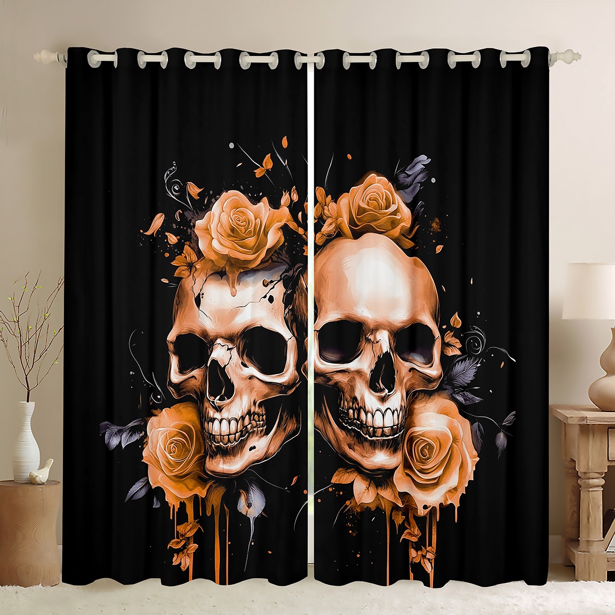 Manfei Gothic Skeleton Curtains and Drapes (42x63), Romantic Rose ...