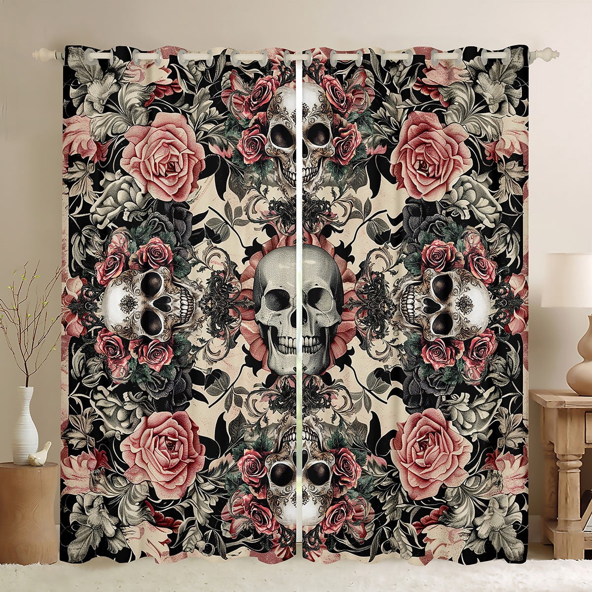 Manfei Gothic Skeleton Skull Blackout Curtains Set of 2 (38x54 Each ...