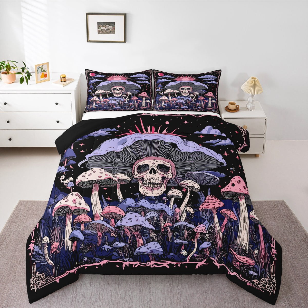 Manfei Gothic Skull 3-Piece Full Size Comforter Sets,Abstract Mushroom ...