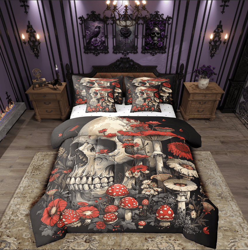Manfei Gothic Skull Bedding Sets King Size,Happy Halloween Bed in a Bag ...