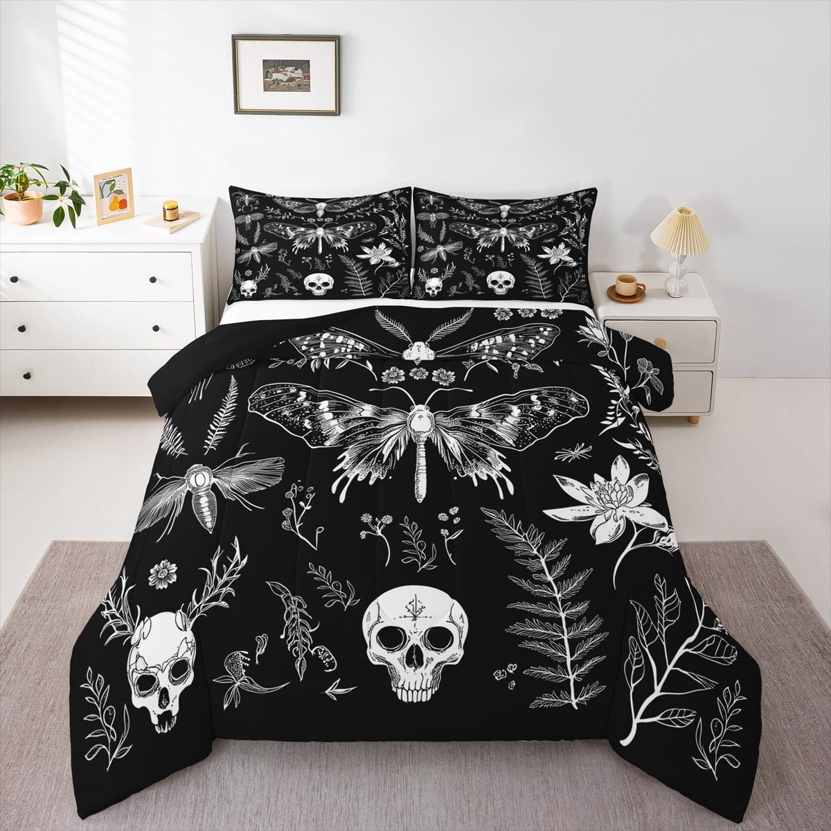 Manfei Gothic Spooky Skull King Size Comforter Sets,Boho Moth Butterfly ...