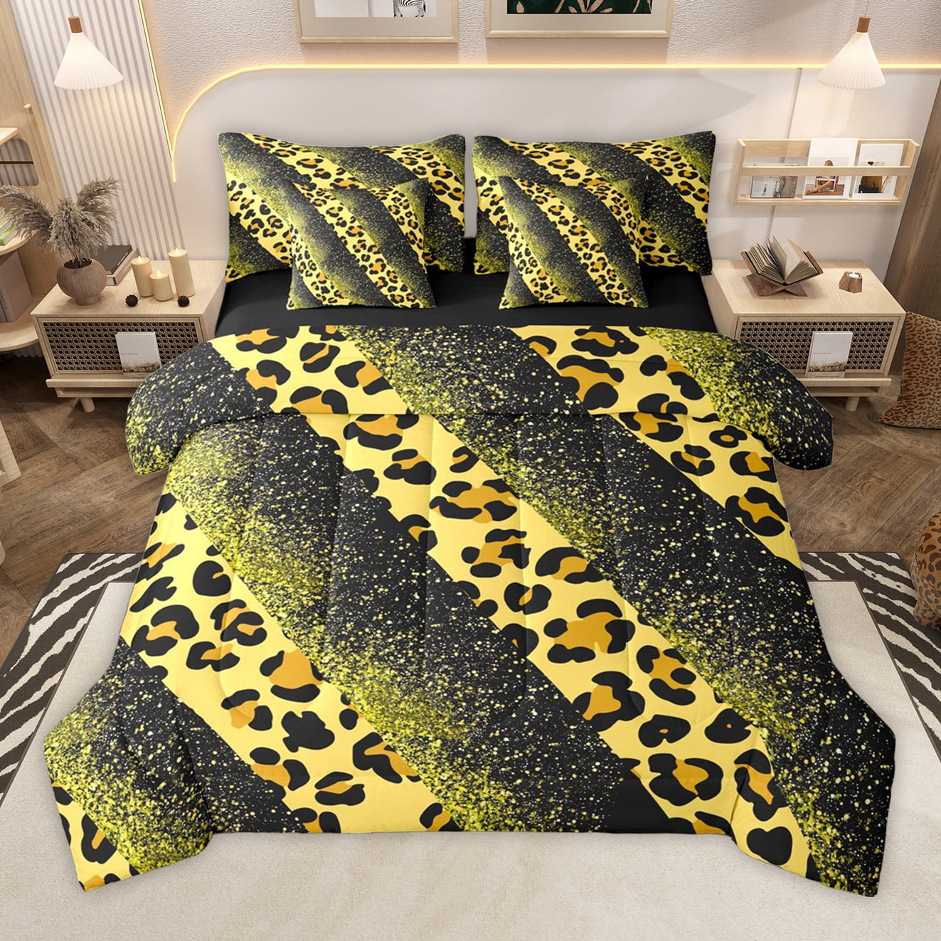Manfei Gradient Bling Glitter 7-Piece Bedding Comforter Set for ...