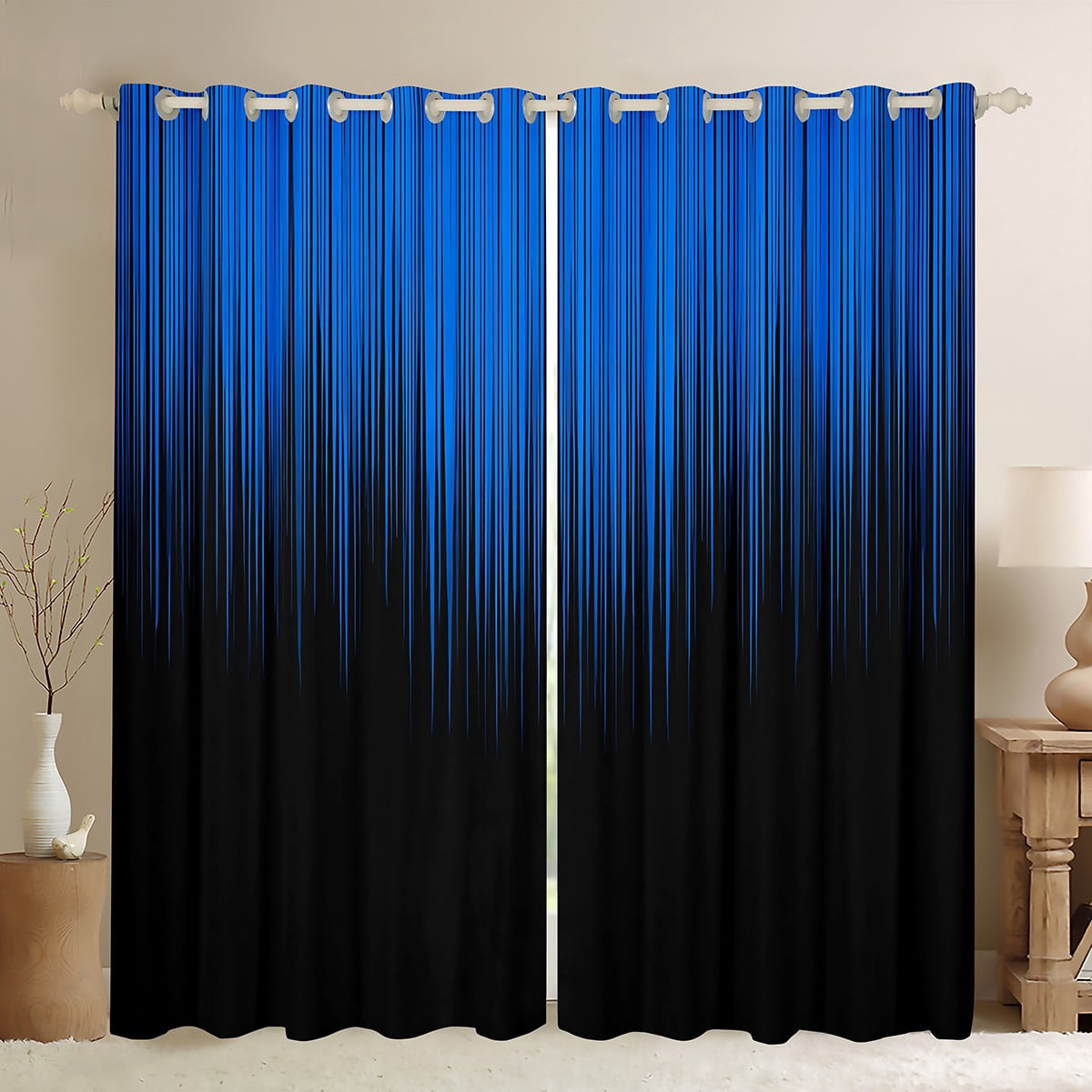 Manfei Gradient Blue Curtains Pack of 2 (42x84 Each), Geometric Neon ...