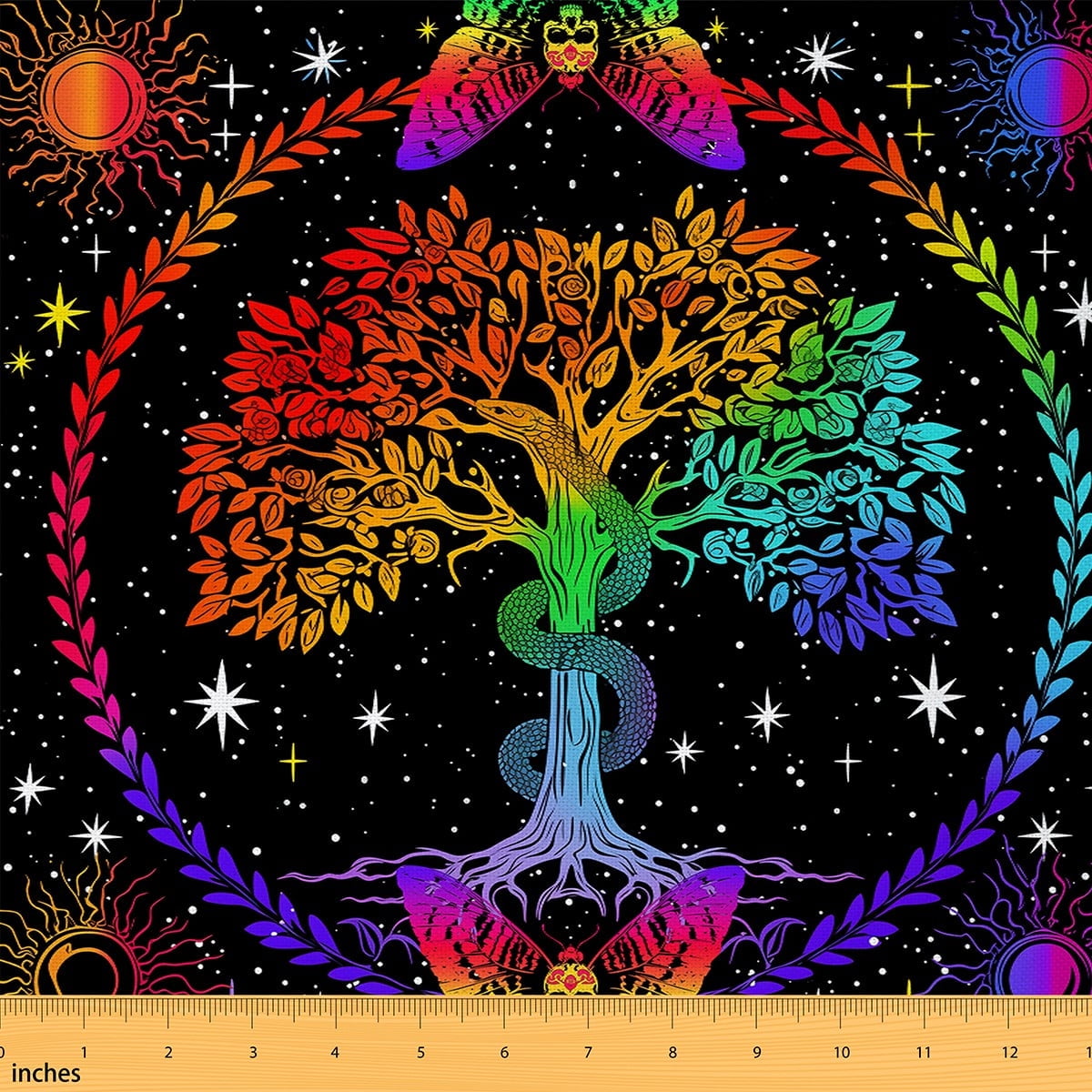 Manfei Gradient Tree of Life Sewing & Crafting Fabric (1 Yard), Hippie Moth Snake Home Decor ...