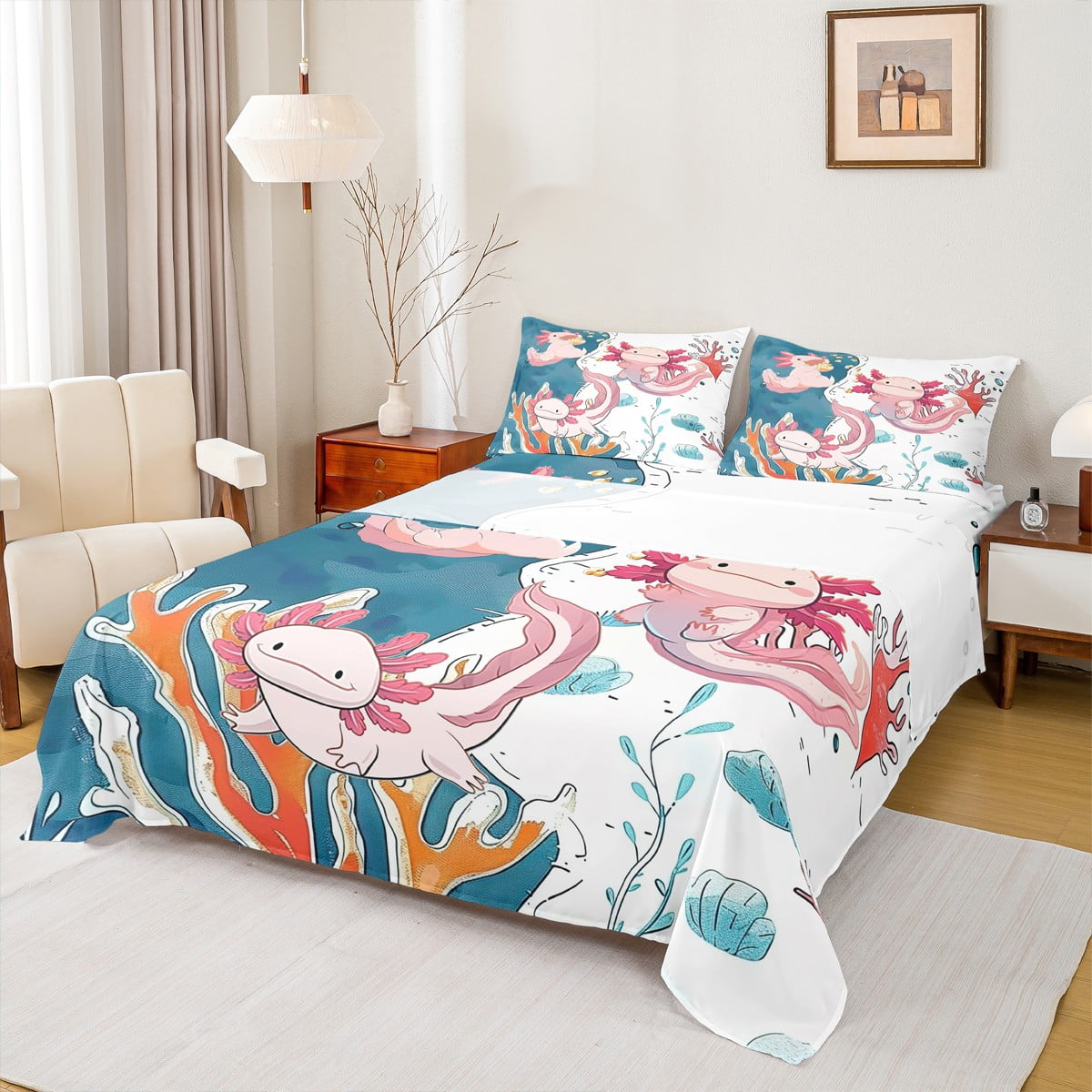 Manfei Graffiti Hippie Axolotl Bed Sheets Set Queen Size,Colorful Cartoon Animal Bedding Sets ...