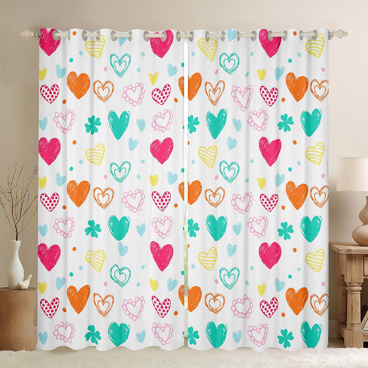 Manfei Graffiti Love Heart Blackout Curtains Set of 2 (52x84 Each ...