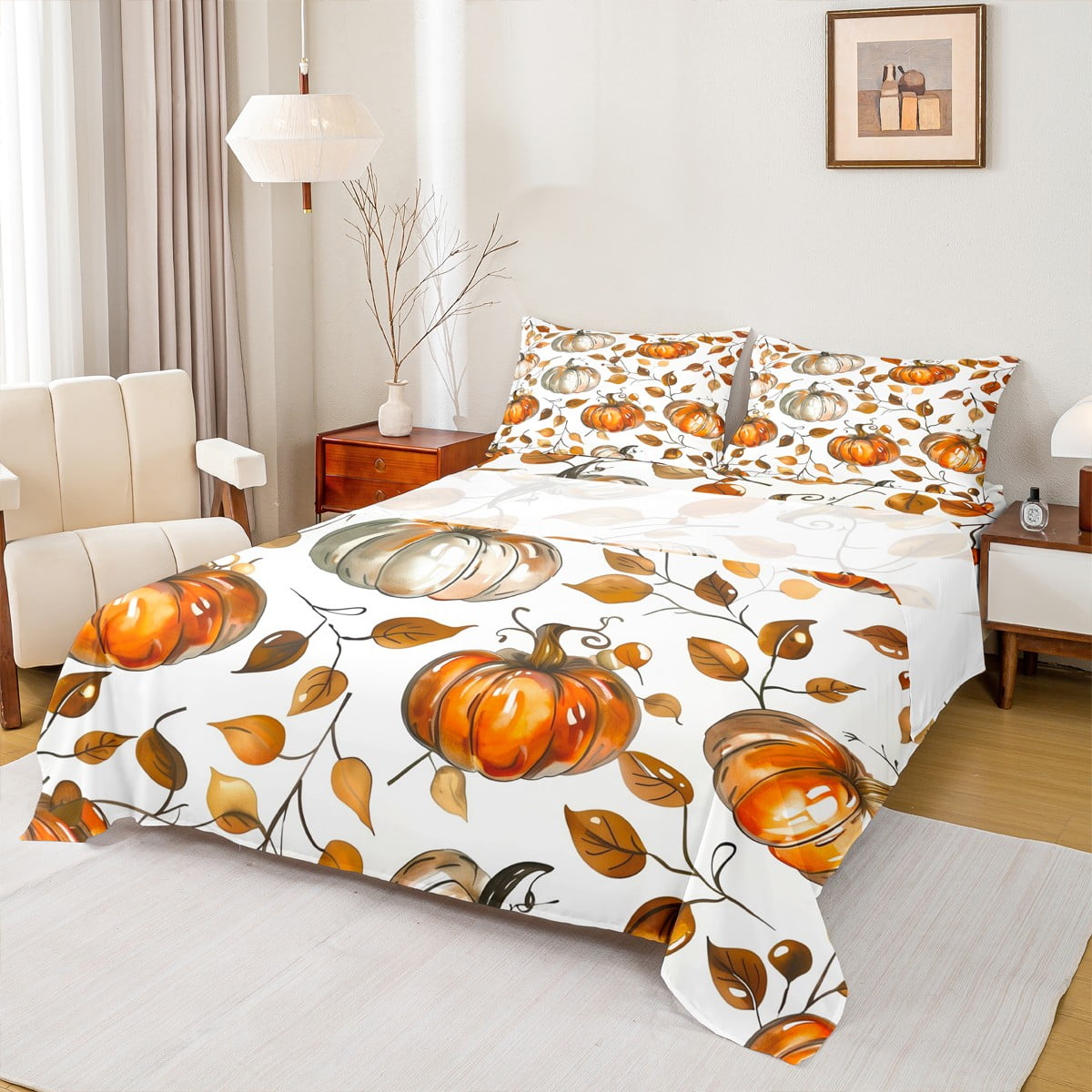 Manfei Graffiti Pumpkin Bed Sheets,Rustic Framhouse Cabin King Sheets ...
