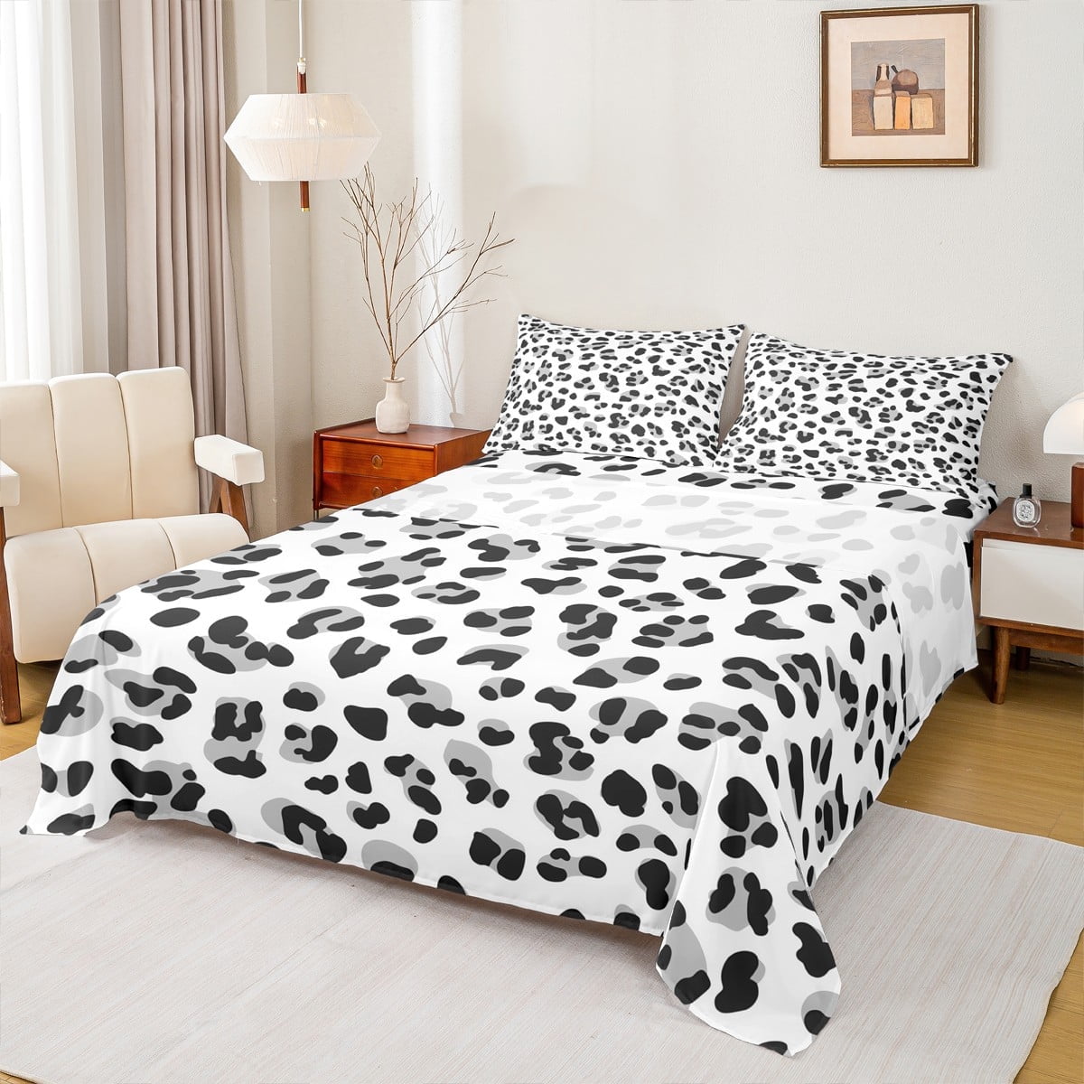 Manfei Gray Cheetah Print Full Size Sheets, Wild Animal Bed Sheets ...