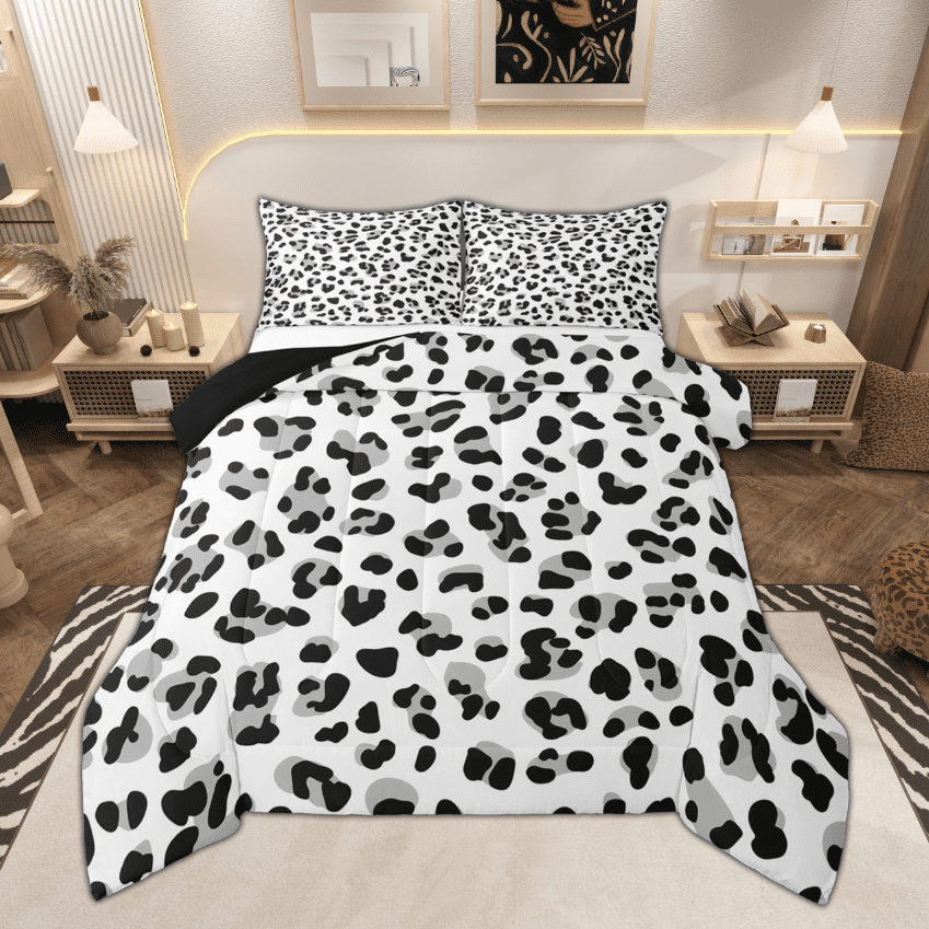 Manfei Gray Cheetah Print Queen Comforter Set, Wild Animal Bedding Sets ...
