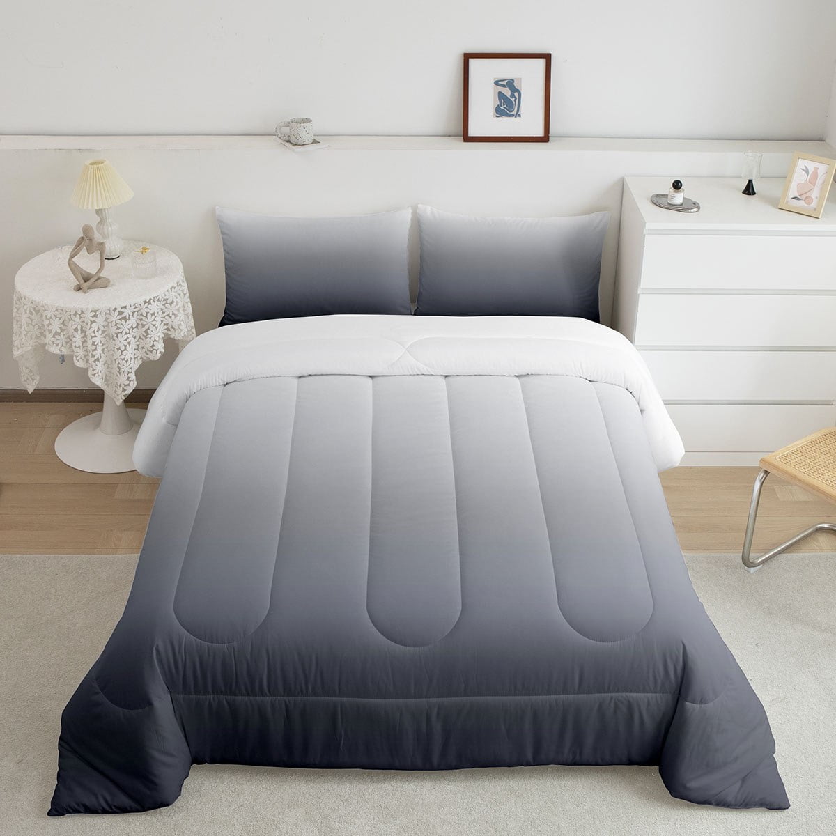 Manfei Gray Comforter Sets Queen Size,Modern Minimalist Art Comforters ...