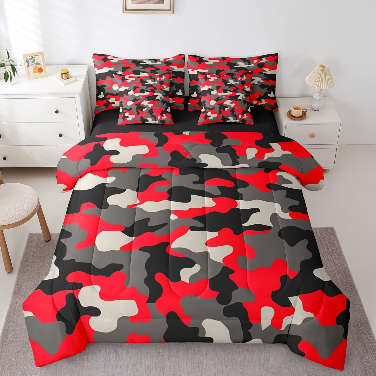 Manfei Gred Gray Camouflage 7-Piece Twin Bedding Sets,Rustic Farmhouse ...