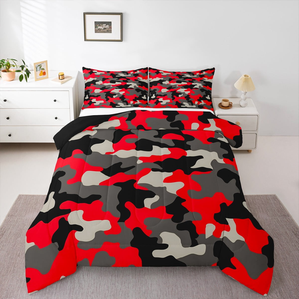 Manfei Gred Gray Camouflage Full Size Comforter Sets,Rustic Farmhouse ...