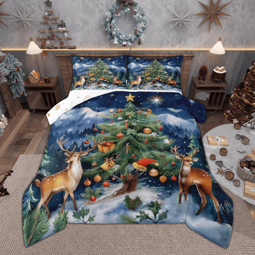 Manfei Green Christmas Tree Queen Comforter Set for Children, Merry ...