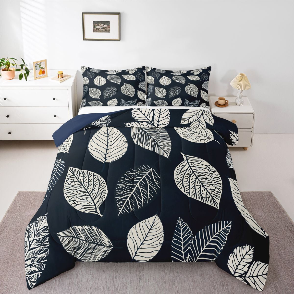 Manfei Green Leaves 3-Piece Full Size Comforter Sets for Teens Female ...